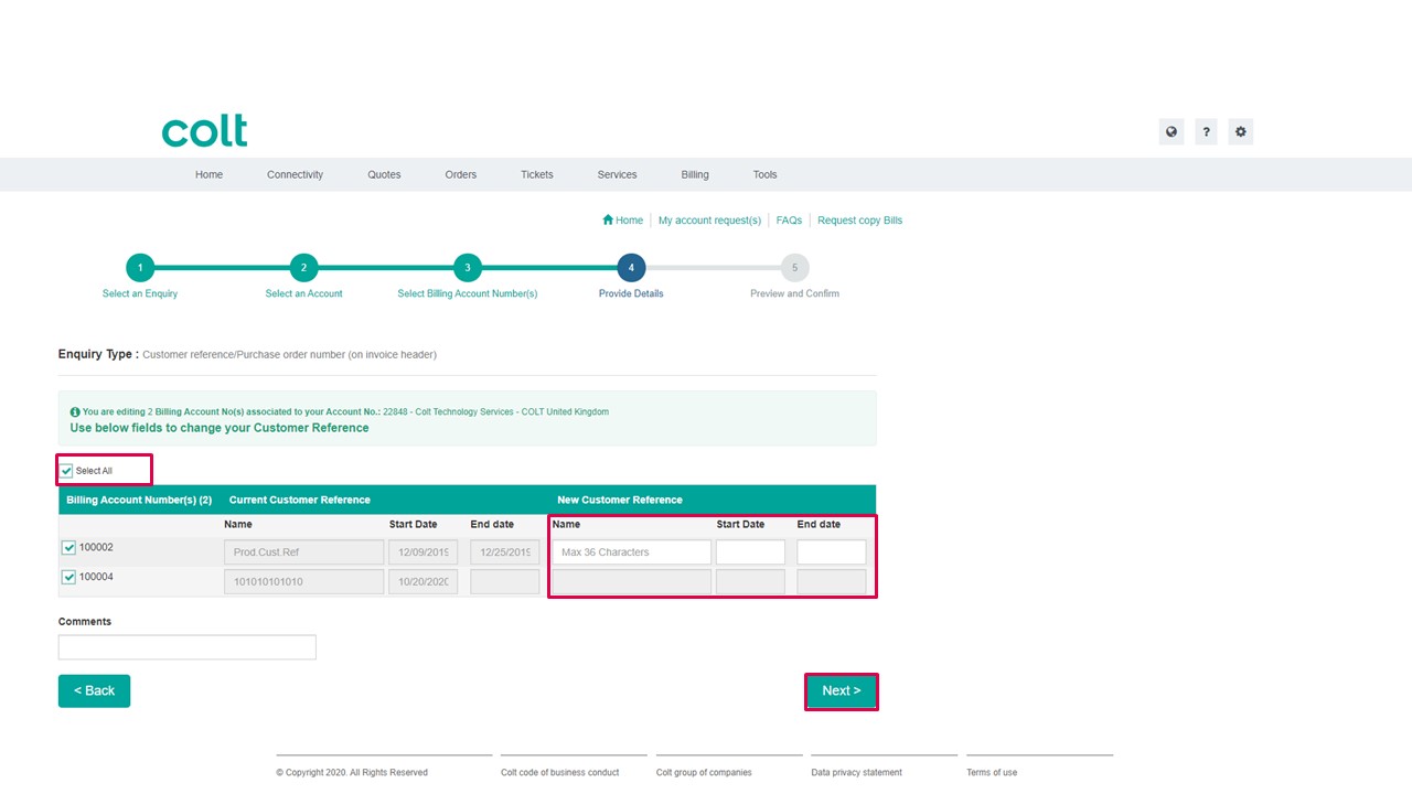 How to update the Customer Reference and Purchase Order number ? - Colt ...