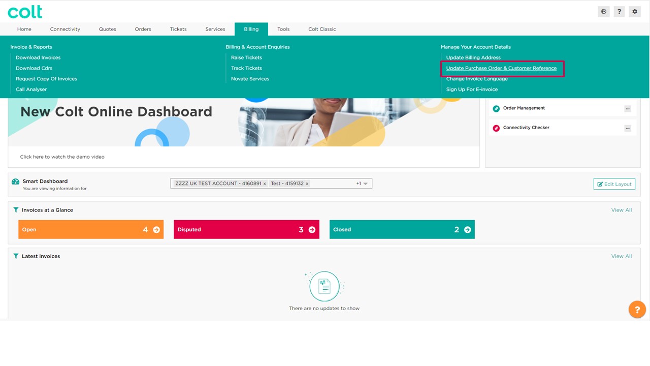 How to update the Customer Reference and Purchase Order number ? - Colt ...